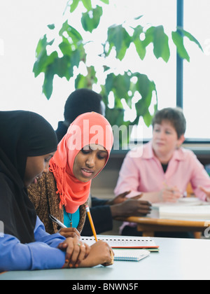 High school student learning english or mathematics in class Stock ...