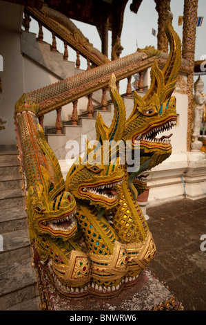 Thailand: A three-headed naga (mythical snake) emerges from the mouth ...