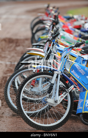 Speedway bikes are lined up on the track before racing Stock Photo - Alamy