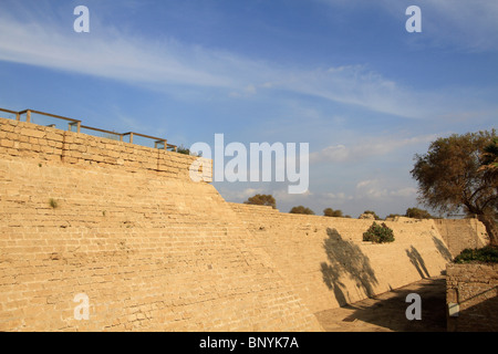 Israel, Sharon region, the walls and moat of old Caesarea Stock Photo ...