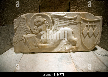 Lion of St Mark, Crispi family crest, A stone relief shows a winged ...