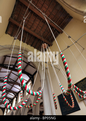Bell ropes in church bell tower. England, UK, United Kingdom Stock ...