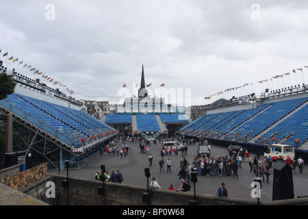 Edinburgh Castle Esplanade with the seating for the Tattoo and a stage ...