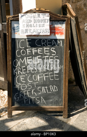 Taverna menu blackboards, Rhodes, Greece Stock Photo - Alamy