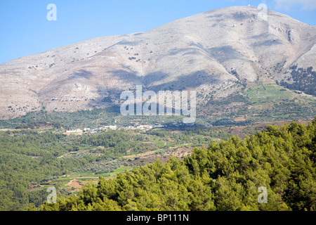 Greece, Rhodes island Embonas village and Atavyros mountain Stock Photo ...