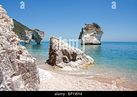 Scenic view of Baia delle Zagare in Gargano, Apulia, Italy, with white ...