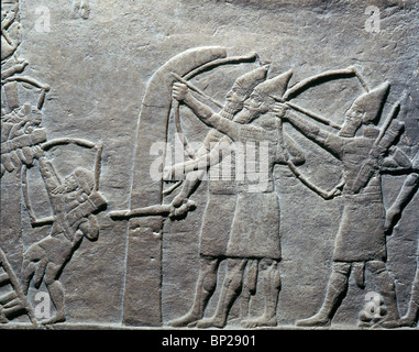 ASSYRIAN SOLDIERS IN BATTLE; ARCHERS PROTECTED BY LARGE REED-MATE ...