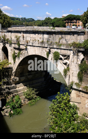 Ancient Pons Aemilius bridge and the Tiber Island Rome Italy Stock ...