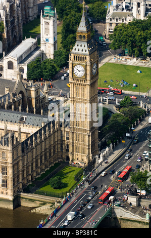 aerial view of The Houses of Parliament, London Eye and River Thames ...