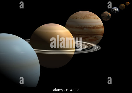 The eight planets in the solar system in alignment around the sun on ...