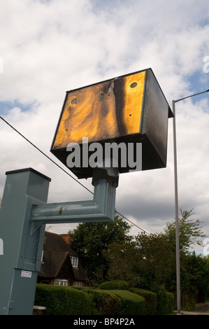 The back of a burnt out broken damaged Gatso speed camera probably ...