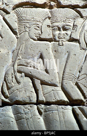 PHILISTINE SOLDIERS WEARING THE TYPICAL PHILISTINE HEADDRESS. RELIEF ...