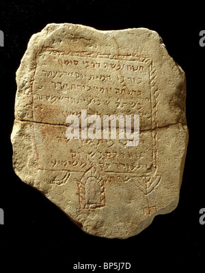 JEWISH TOMBSTONE INSCRIBED IN HEBREW & DECORATED WITH THE SEVEN ...