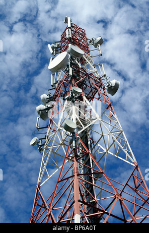 Satellite communications dish as viewed from behind the transparent ...