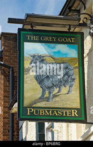 Traditional hanging pub sign at The Goat public house, Stockbridge Road ...