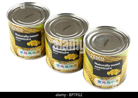 Three cans of Tesco naturally sweet sweetcorn in water Stock Photo - Alamy