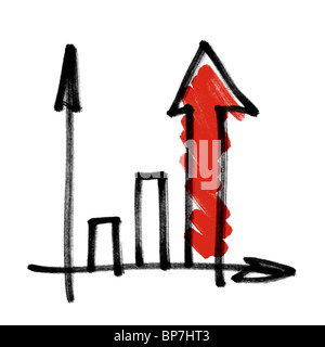 Business bar graph of Hand drawn on a man hand and Skyscraper ...