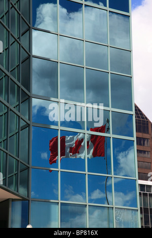 Canadian flag reflected in high rise building Halifax Nova Scotia ...