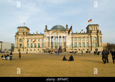 Reichstag building architecture and German Flags in Berlin, capital of ...