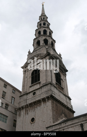 Spire of St Bride's Church, Fleet Street, viewed above the rooftops of ...