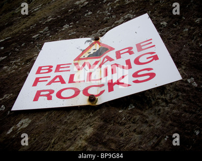 Beware Falling Rocks Sign Stock Photo - Alamy