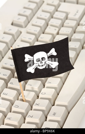 Pirate Flag and Computer Keyboard, concept of Computer Hacker Stock ...