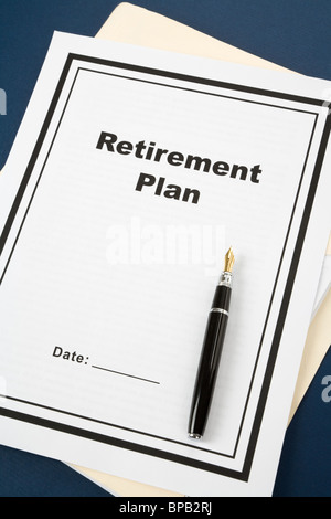 retirement plan document with pen Stock Photo - Alamy