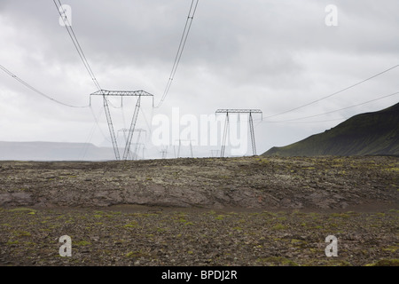 Electric pylons in the interior highlands of Iceland Stock Photo - Alamy
