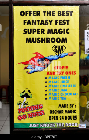 sign advertising magic mushrooms for sale outside of a restaurant kuta ...