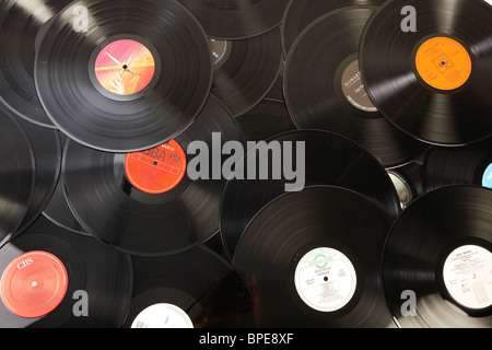 Collection of old vinyl records stacked. Detail of album cover. Concept ...