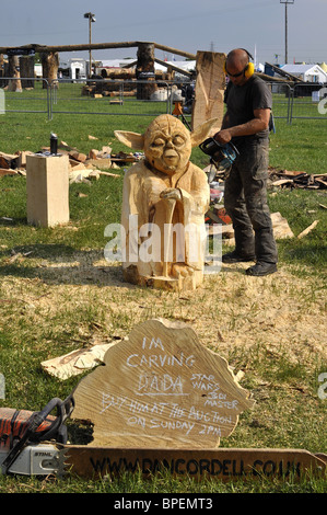 Competitor using a chainsaw in the Woodfest Wood Carving competition St ...