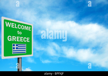 Welcome to Greece photo realistic sign (in Greek) with space for your ...