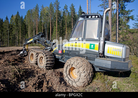 Finnish Ponsse Beaver forest harvester at clear-cutting site , Finland ...