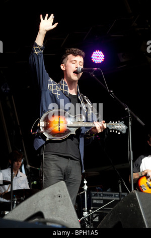 Fanfarlo performing at the Green Man festival 2010, Glanusk Park ...