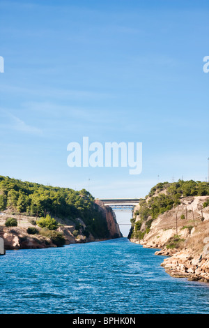 Scenic summer landscape of the Corinth Canal in a bright sunny day ...