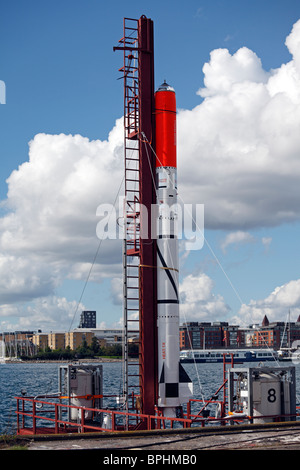 The first Danish amateur-built rocket nicknamed HEAT on its launch rig ...