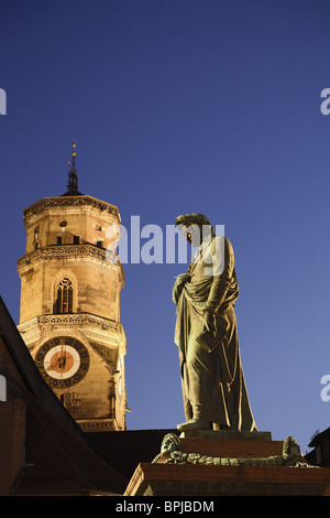 The Collegiate church of Stuttgart with the Schiller monument on ...
