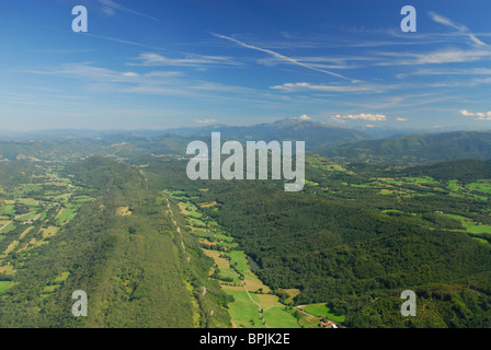 Aerial view of Plantaurel massif beetween Foix and Saint Girons towns ...