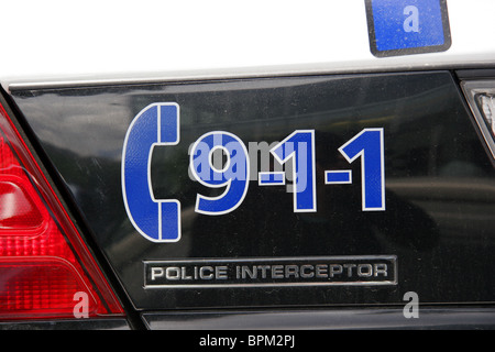 Police vehicle emergency number 911 on car, San Francisco, USA Stock ...
