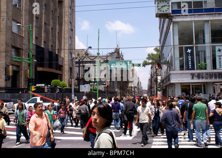 Pedestrian street in Mexico City downtown with Latinoamericana Tower on ...