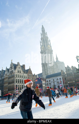 Ice skating on the Grote Markt in the city of Groningen. Netherlands ...