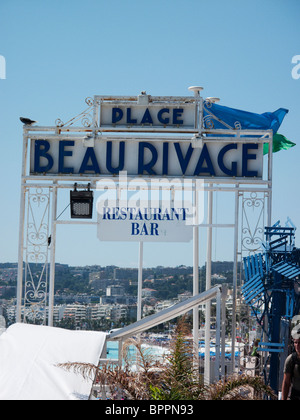 The Beau Rivage private beach sign at night on the Promenade des ...