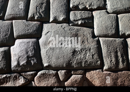 Detail of Inca's perfect stonework. Wall of former palace of Inca Roca ...