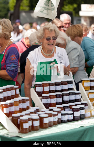 Market stall holder selling jam, jams & marmalade at Louth food Stock ...