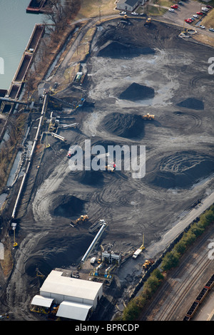 Aerial view of a coal barge loading operation Stock Photo - Alamy