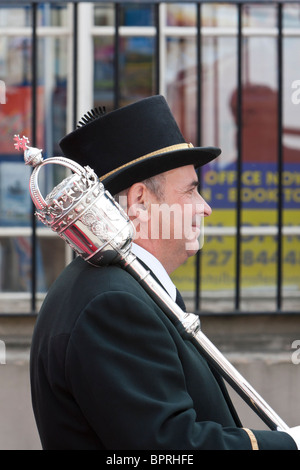 Mace bearer carrying ceremonial mace at St Albans Magna Carta parade ...
