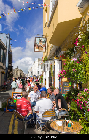 Pub in Tenby, Pembrokeshire,Wales with colourful flower decoration ...