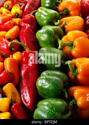Yellow, red and green bell peppers isolated on white background Stock ...