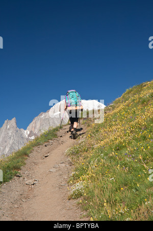 Mountain hiker in summer. Mont Blanc Massif, French Alps. France Stock ...
