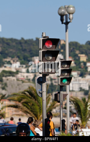 Green french traffic light / signal in Paris, with the Eiffel Tower ...